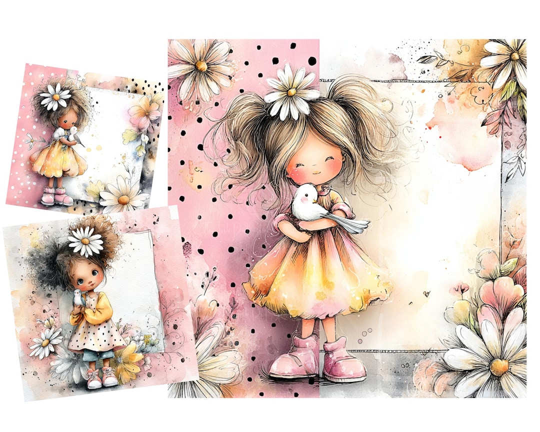 Daisy Girl Digital Paper, Art Journal Ephemera Digital Download ...