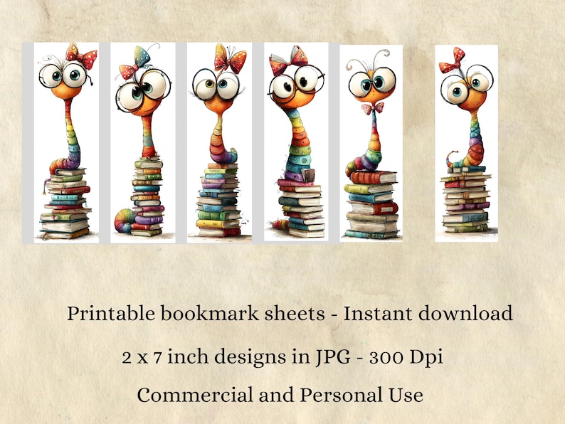 Quirky Bookworms Printable Bookmarks, Digital Download JPG Bookmark Set ...