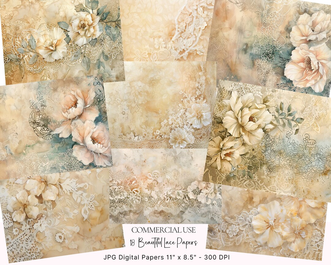 Vintage Lace Digital Paper: Antique Floral Scrapbook Pages (digital ...