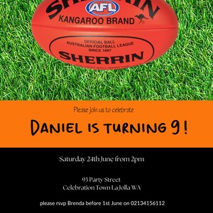 AFL Birthday Invitation: Aussie Rules Party, Editable Template (digital ...
