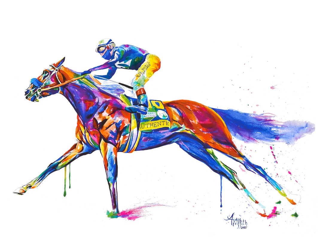 Authentic's Colorful Victory at the Kentucky Derby - Art Print - Etsy