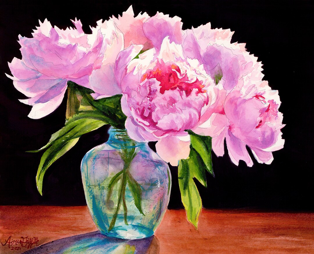 Grandma's Peonies - Pink Peony Art Print | Floral Watercolor Painting ...