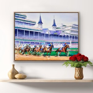 The Kentucky Derby at Churchill Downs First Turn Horse Racing Art Print ...