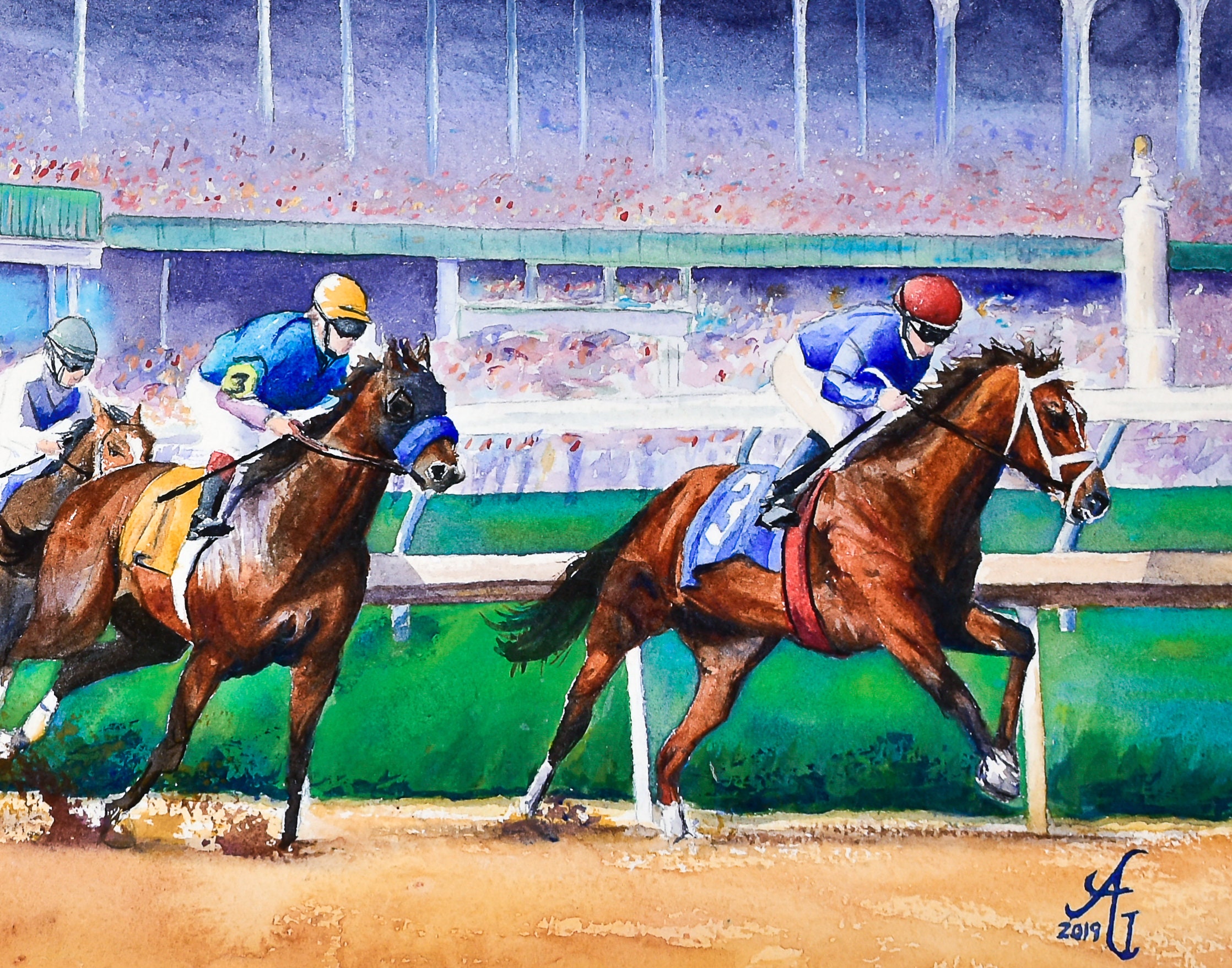 The Kentucky Derby at Churchill Downs Horse Racing Art Print - Etsy
