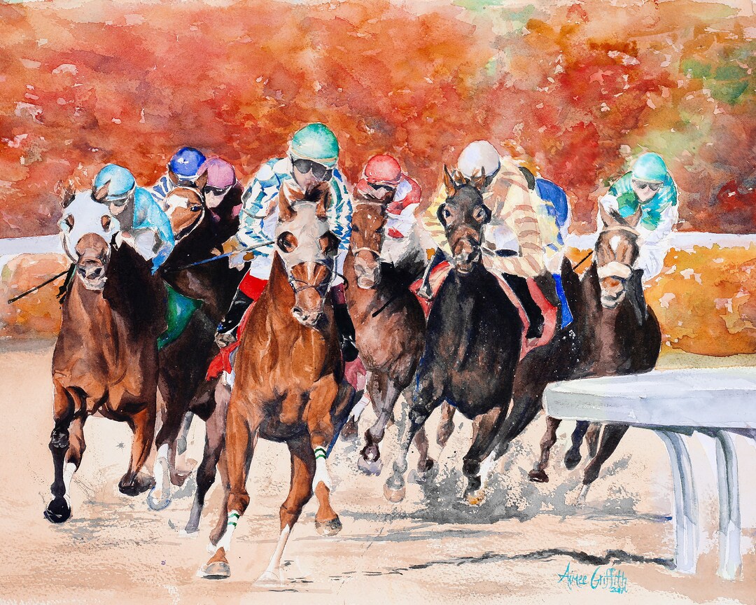 Autumn Horses - Keeneland Race Track in the Fall Watercolor Art Print ...