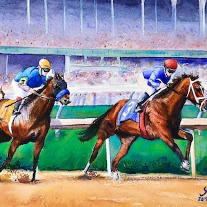 The Kentucky Derby at Churchill Downs First Turn Horse Racing Art Print ...