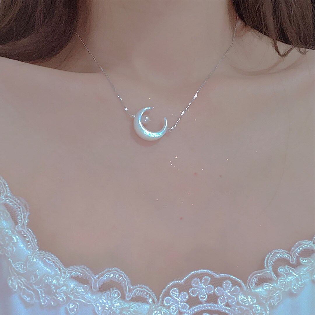The Moon Pearl Necklace,silver Pearl Necklace,luna Pearls Necklace ...