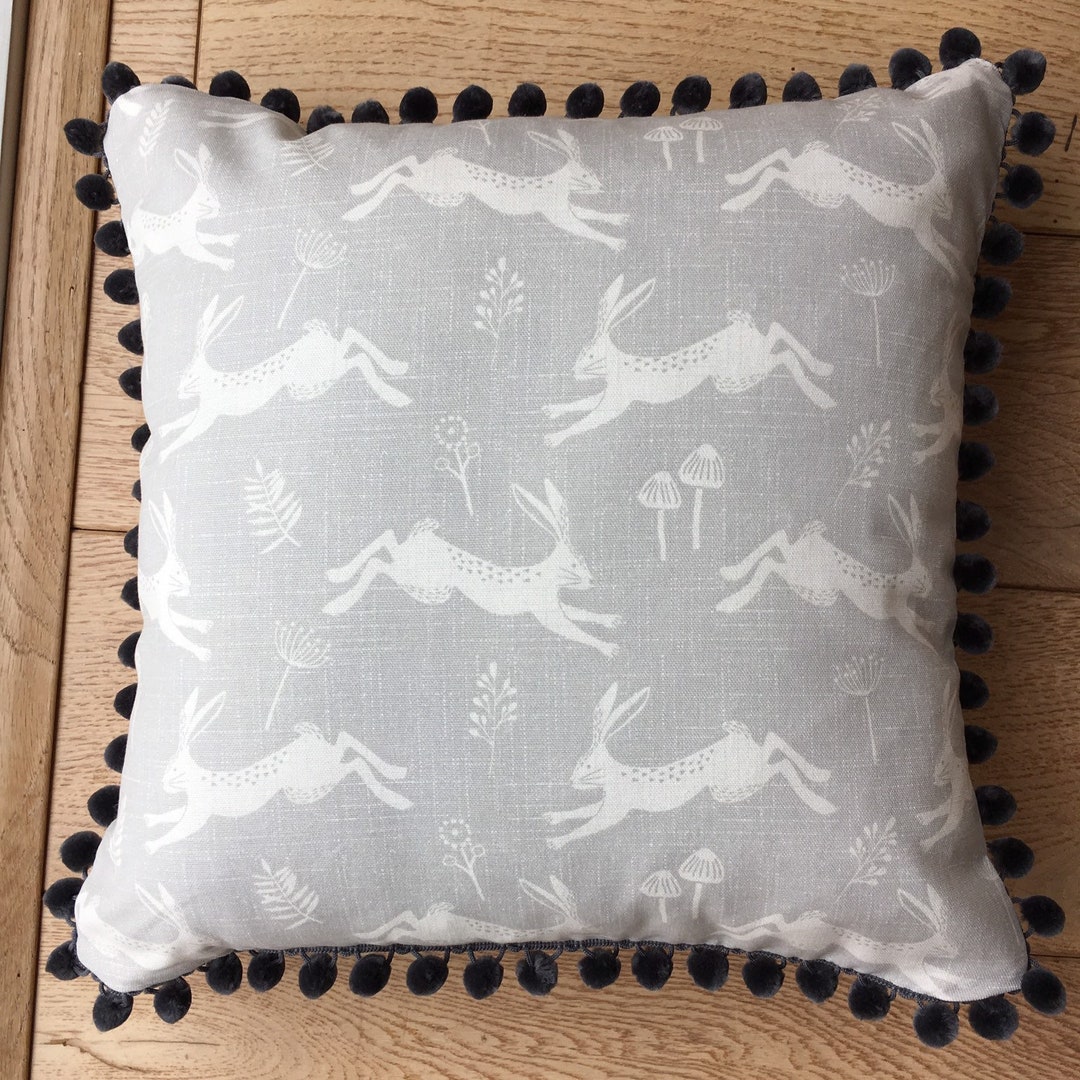 Hare Cushion Rabbit Print Cushion Hare Print Fabric Pompom - Etsy UK