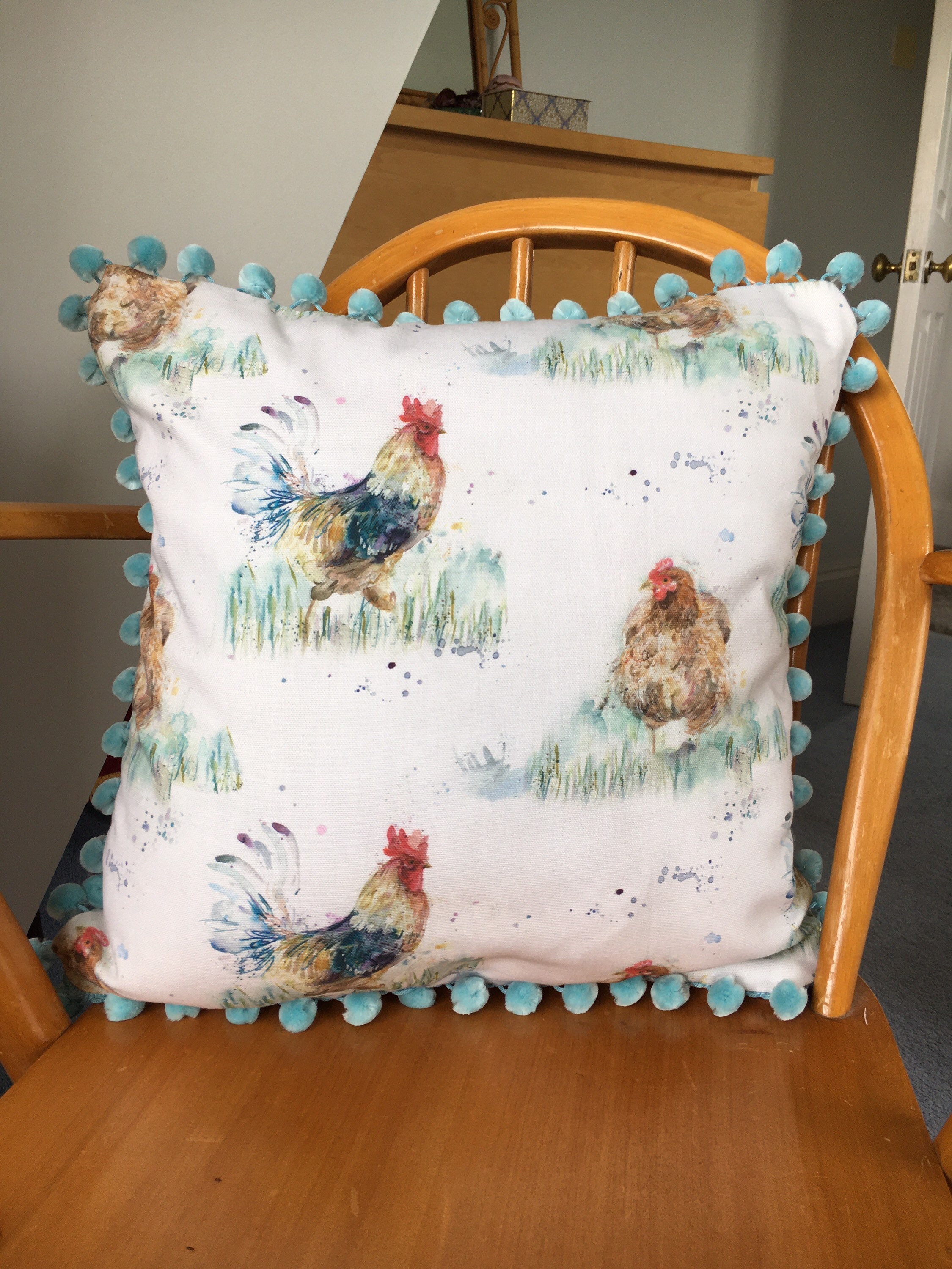 Chicken Cushion, Chicken Gift, Chicken Print, Voyage Fabric Cushion ...