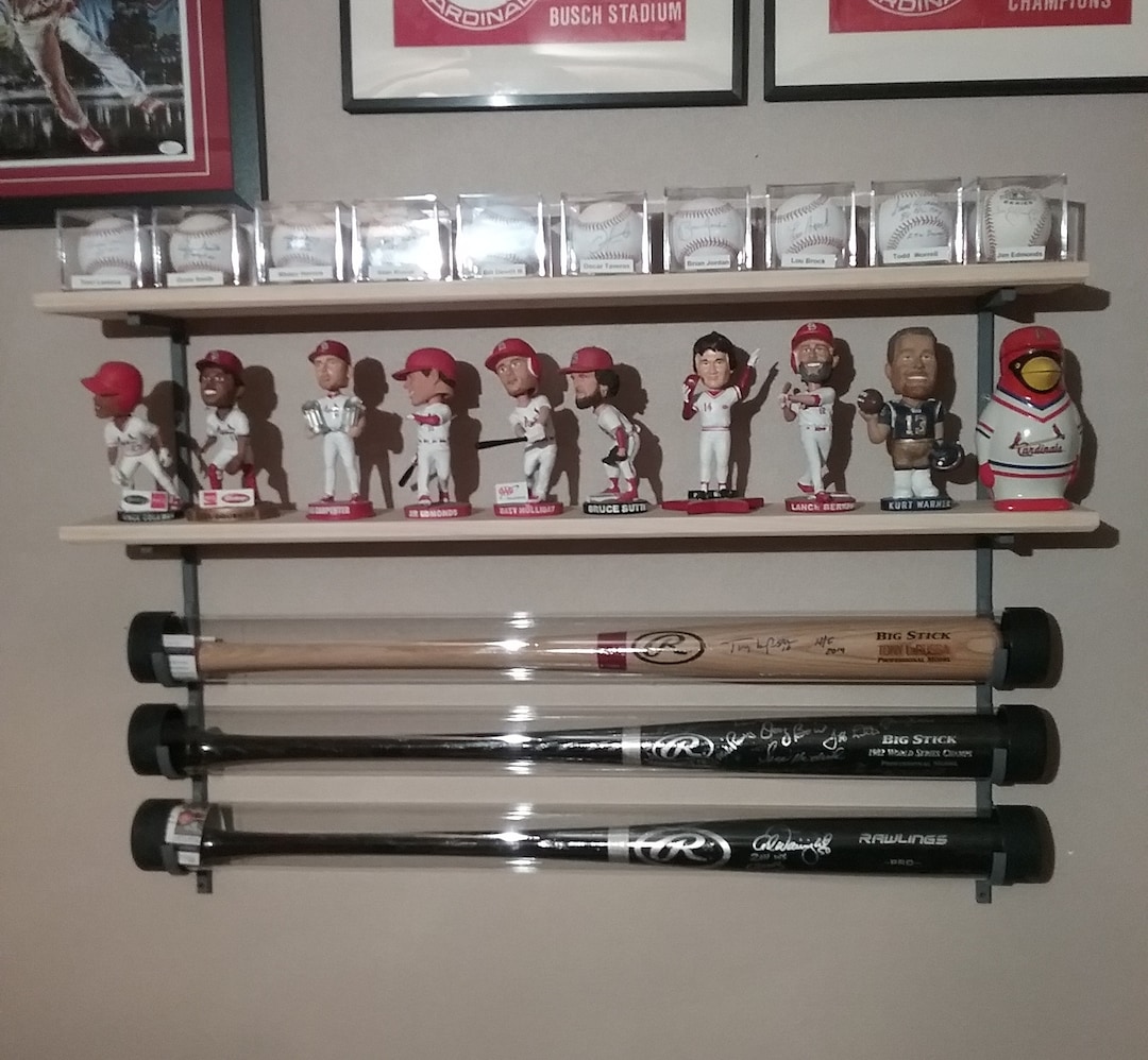 3bat Metal W/ 2 Top Shelf- Baseball Bat Display Rack and Bobblehead - Etsy