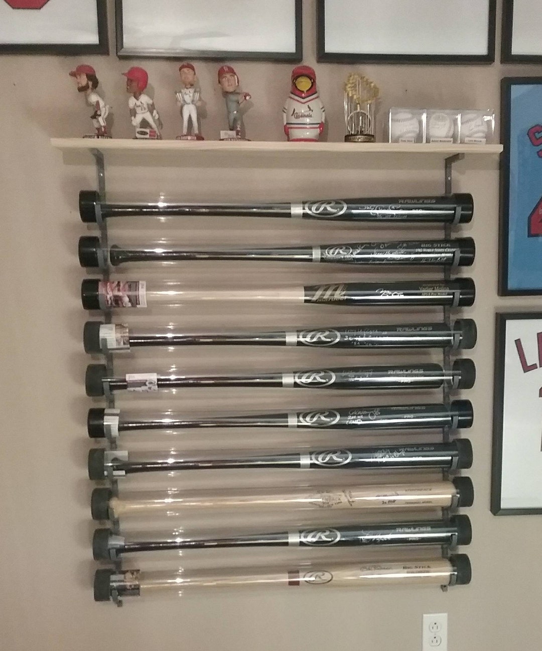 10 Bat Baseball Bat Display Rack W/ Wood Baseball Display Shelf - Etsy