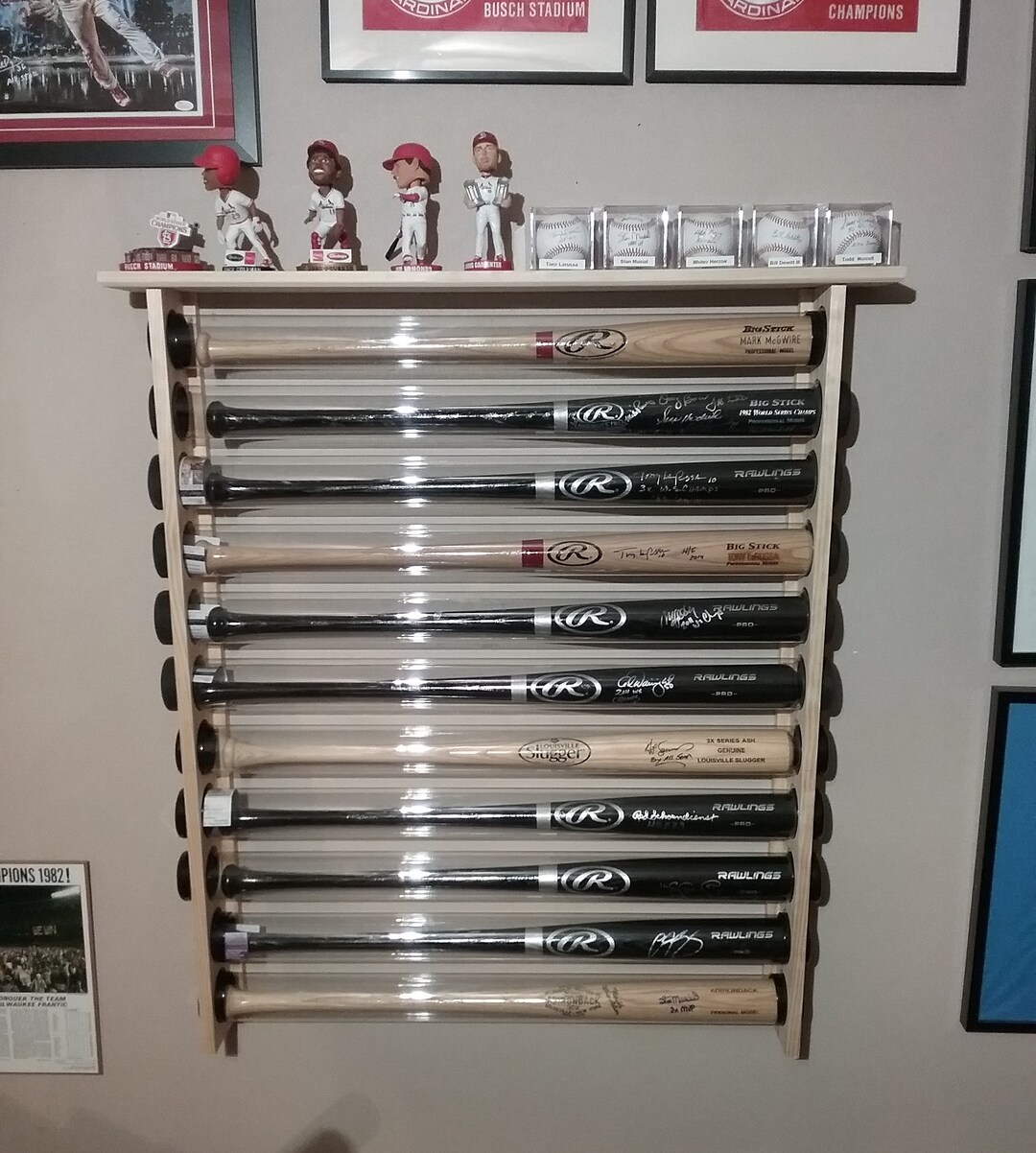 11bat Wood W/ Top Shelf - Baseball Bat Display Rack - Premium Pine Wood ...
