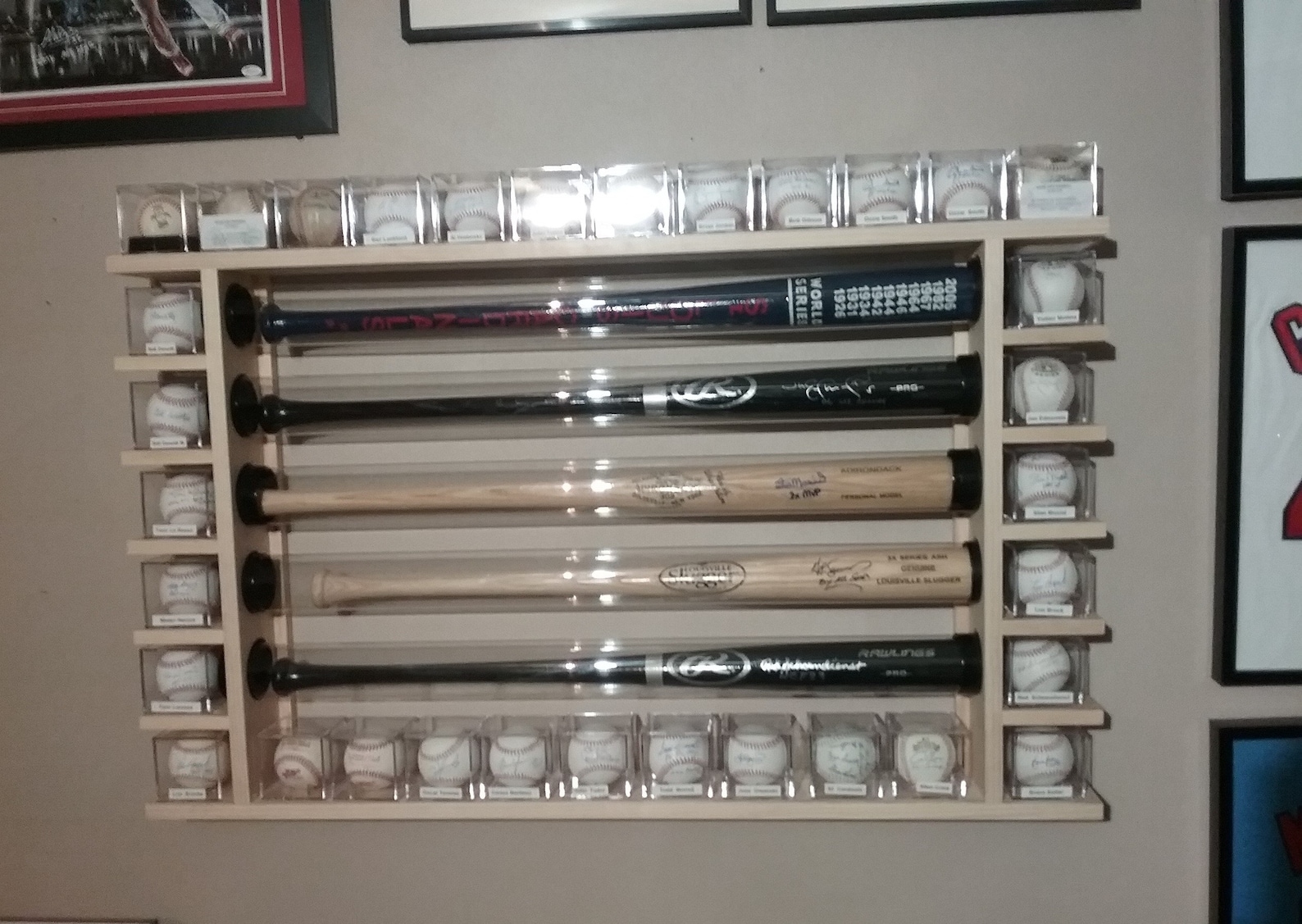5bat Wood Baseball Bat Display Rack W/ Multiple Shelves Premium Pine ...