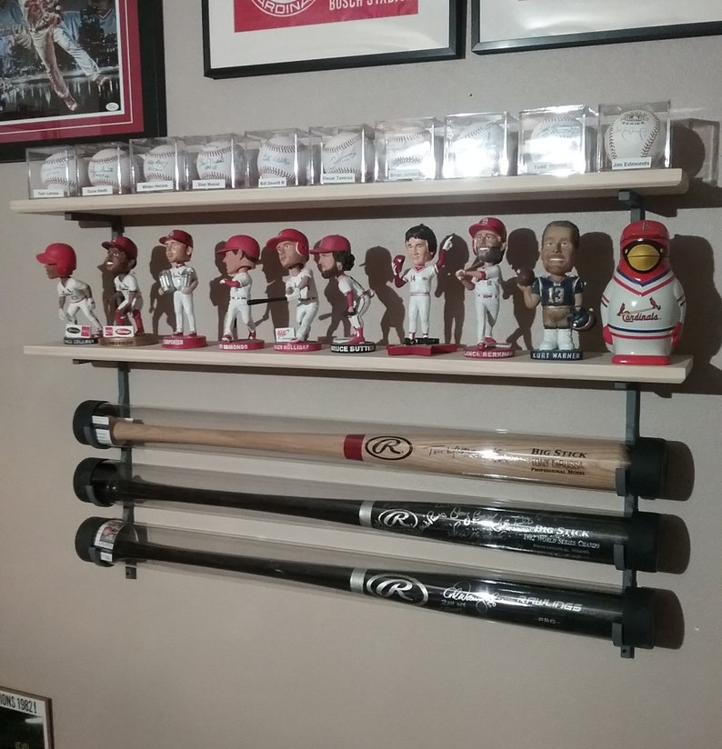 3bat Metal W/ 2 Top Shelf- Baseball Bat Display Rack and Bobblehead - Etsy
