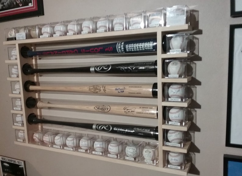 5bat Wood Baseball Bat Display Rack W/ Multiple Shelves Premium Pine ...