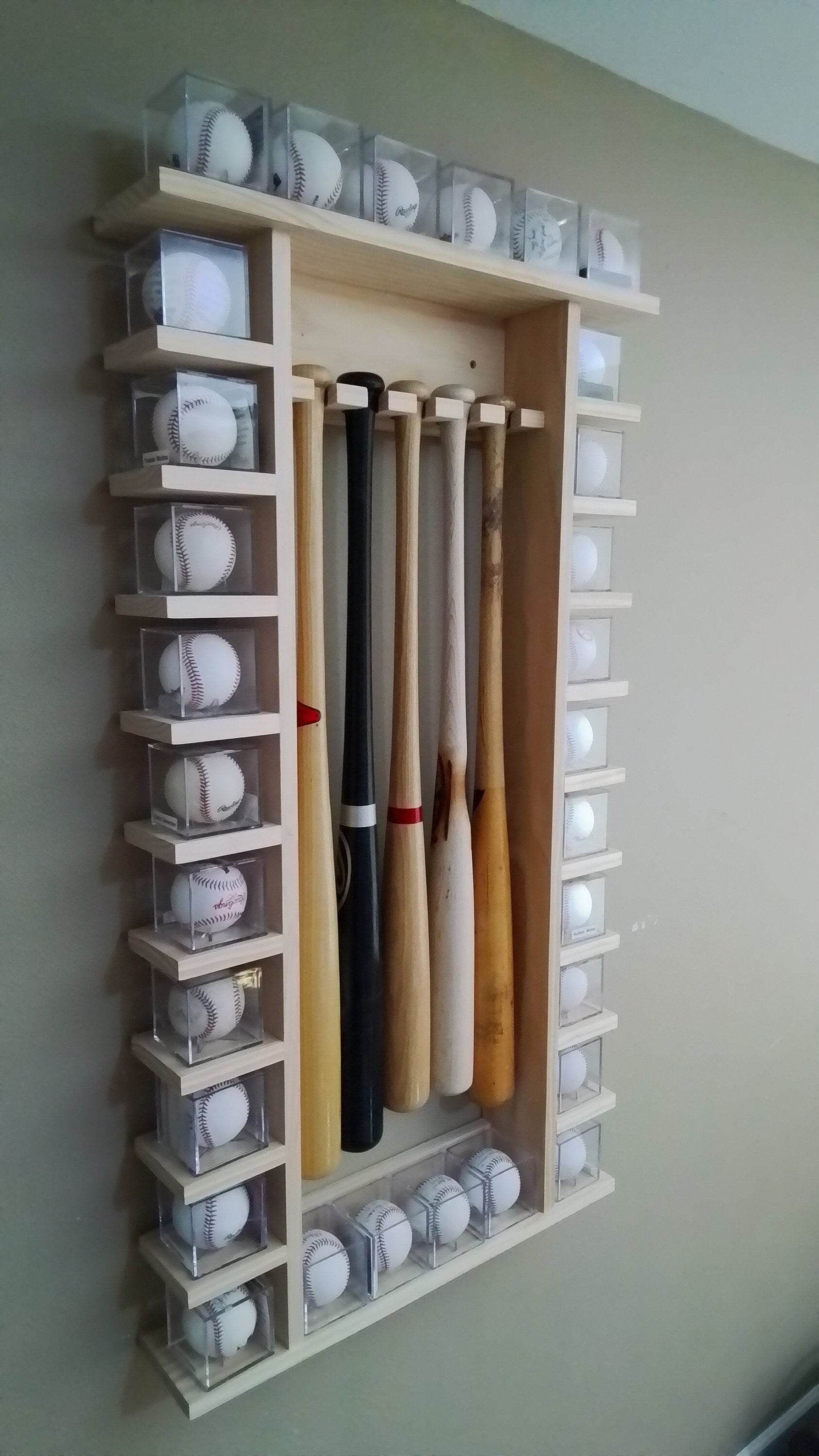 5bat Vertical Wood - Baseball Bat Display Rack W/ Multiple Shelves - Etsy