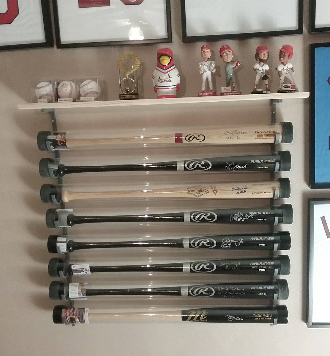 7bat Metal Baseball Bat Display Rack W/ Wood Baseball Display Shelf - Etsy