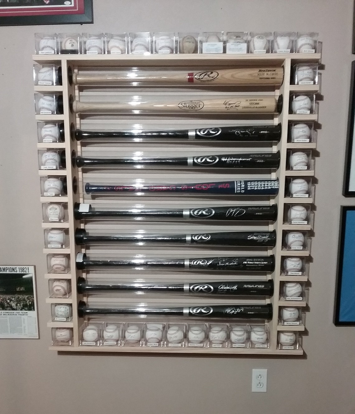 9bat Wood - Baseball Bat Display Rack W/ Multiple Shelves- Premium Pine ...