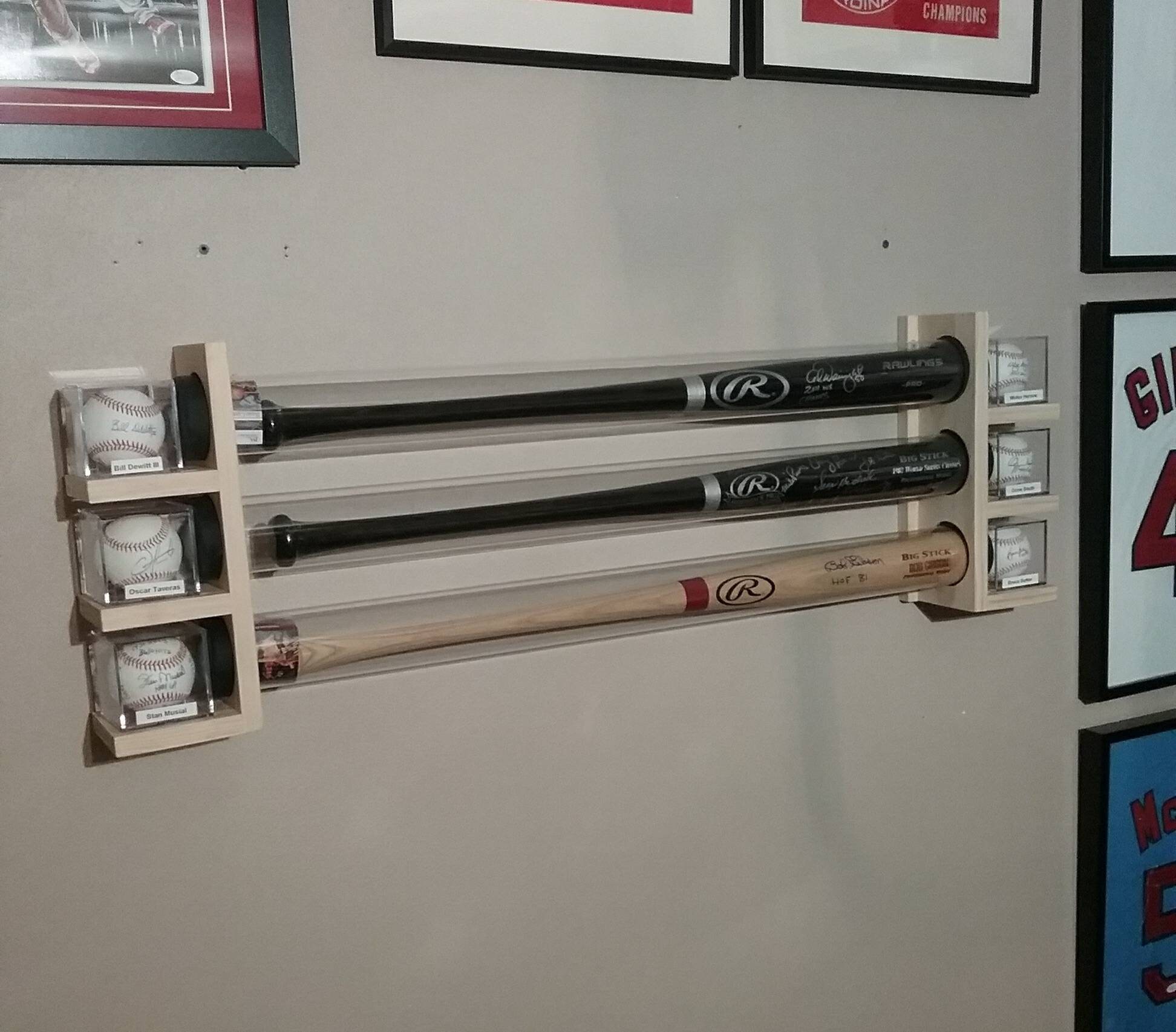 3bat Wood Baseball Bat Display Rack W/ Double Shelves - Etsy