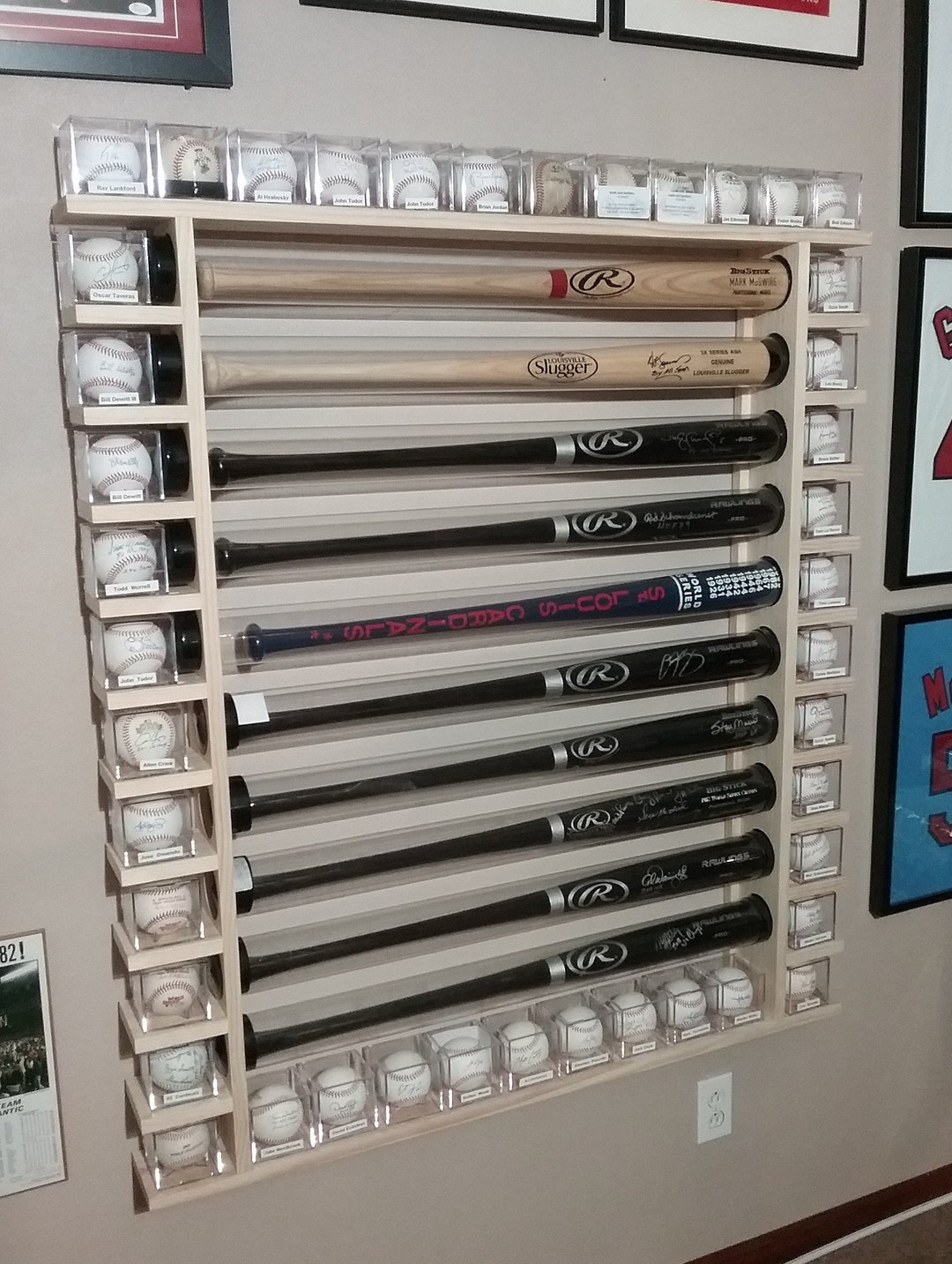 7bat Wood - Baseball Bat Display Rack W/ Multiple Shelves- Premium Pine ...