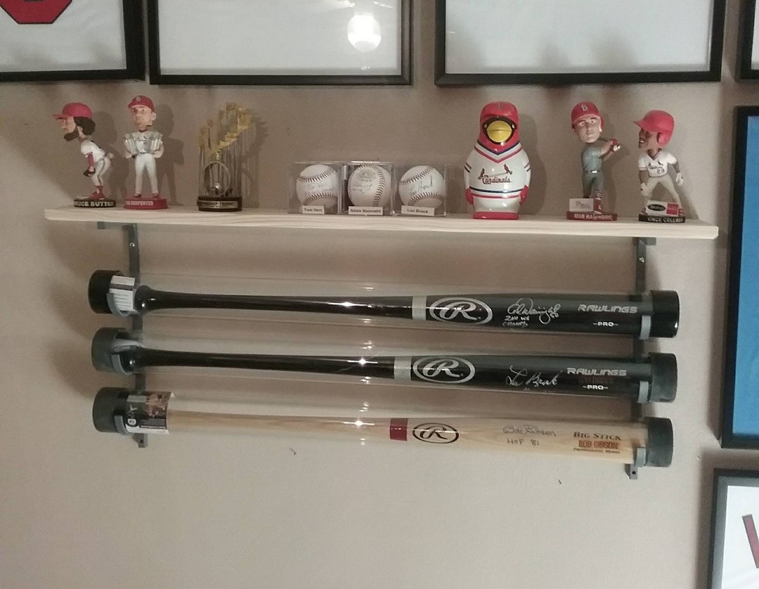 3bat Metal Baseball Bat Display Rack W/ Wood Baseball Display Shelf - Etsy