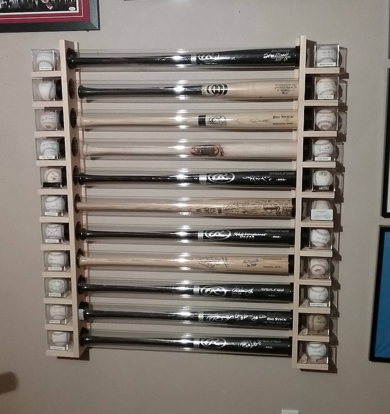 11bat Wood Baseball Bat Display Rack W/ Double Shelves - Etsy