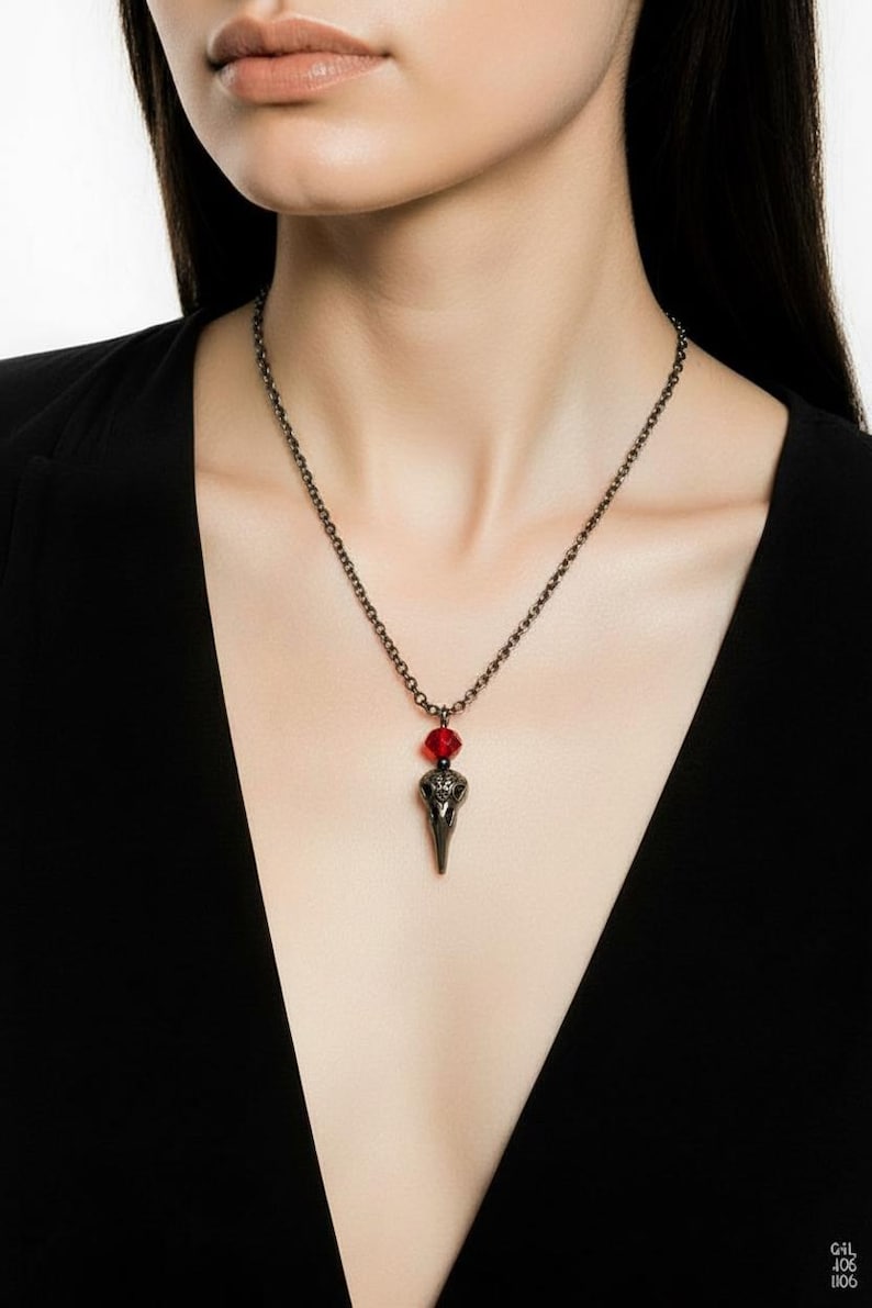 Necklace Black Red Goth Punk Crow Skull Pendant Chain Victoriana - Etsy UK