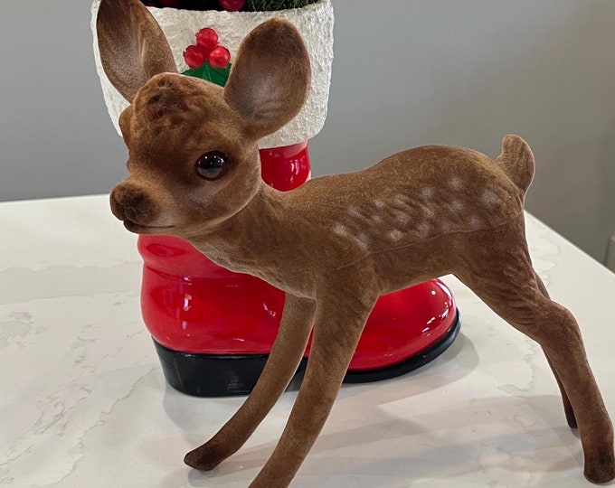 Vintage Flocked Fuzzy Tall White Spotted Deer Fawn Statue - Western ...