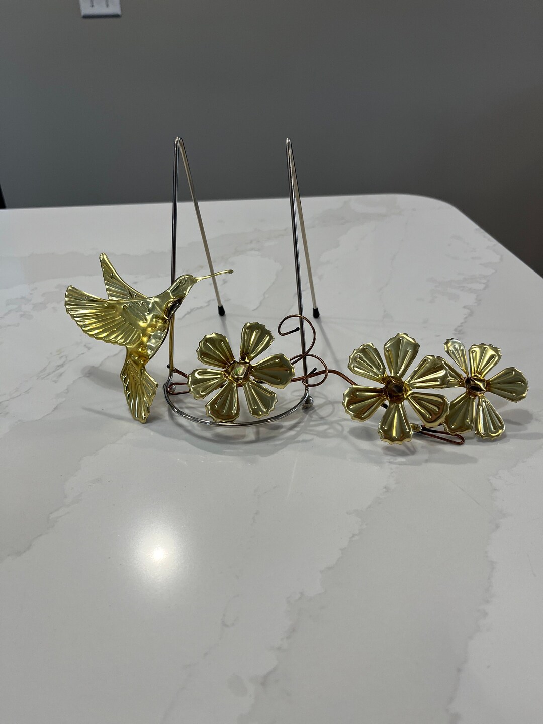 Vintage Brass Hummingbird and Flowers Wall Hanging, Gold Hummingbird ...