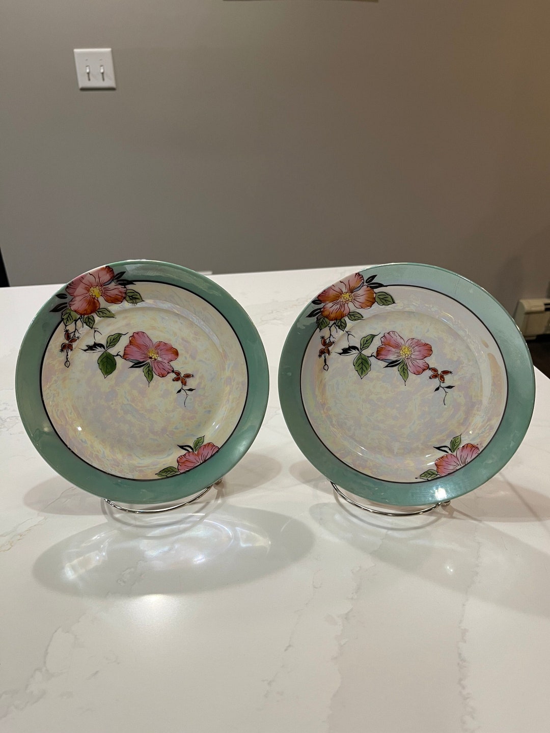 Vintage Floral Lusterware Plates Pair - Japan - 1940s/modern Farmhouse ...