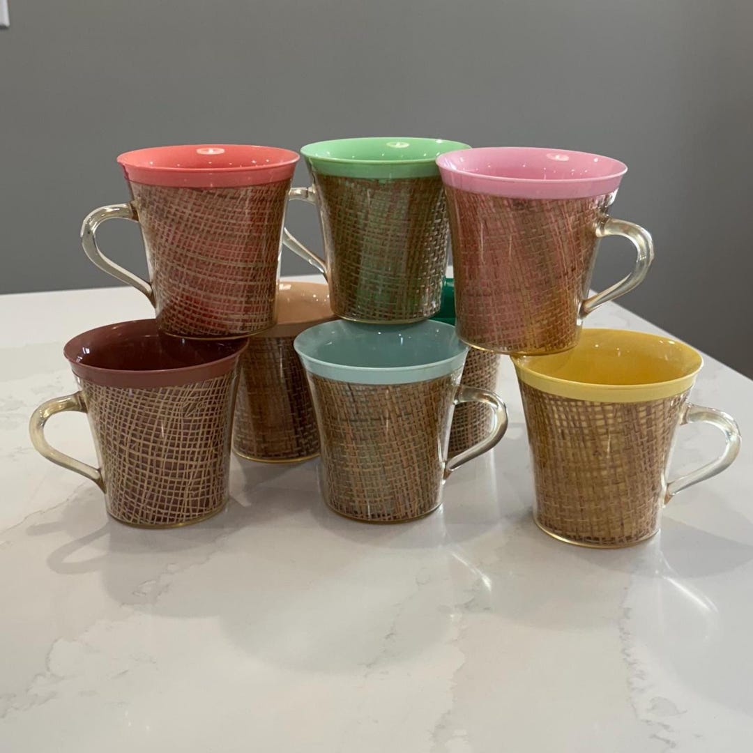 Vintage Melmac Pastel Raffiaware Mid Century Modern Plastic Mugs Set of ...