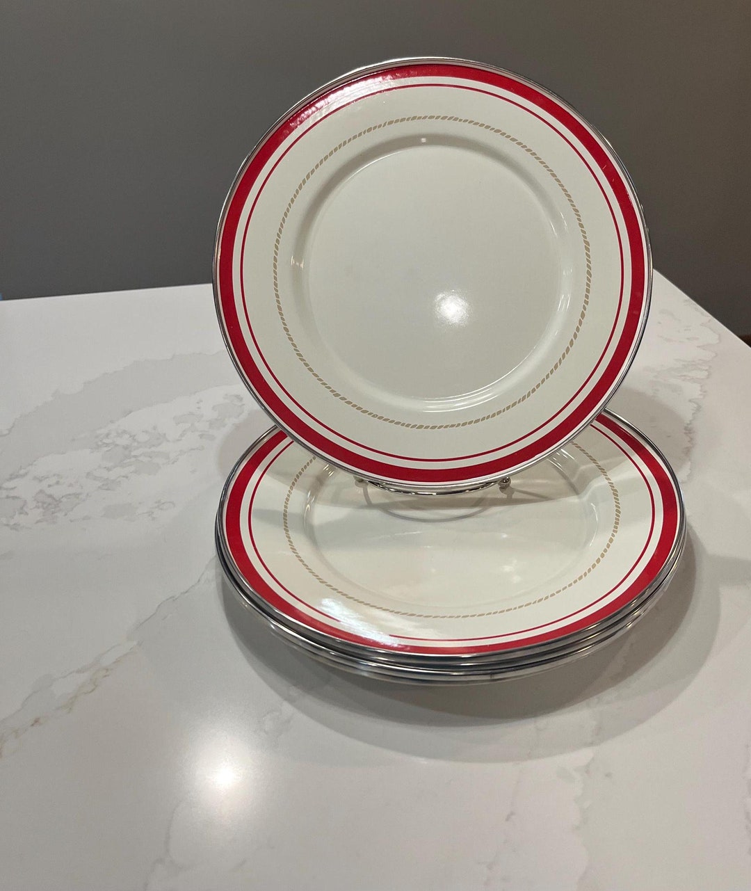 Vintage American Picnic Enamel Plates Set of 5 - Coastal/nautical ...