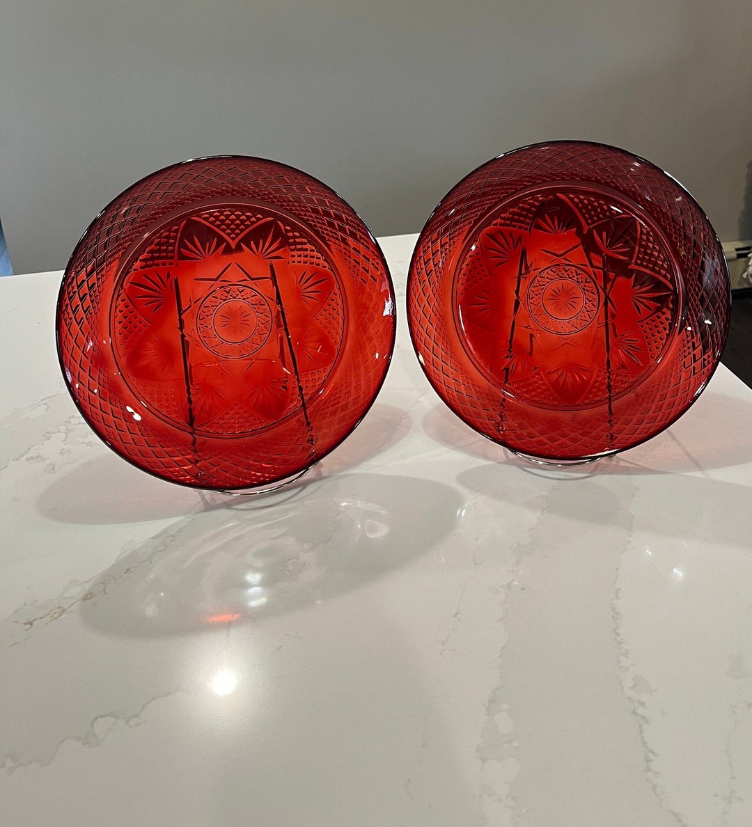 Vintage Cristal D'arques Durand France Ruby Red Pressed Glass Dinner ...