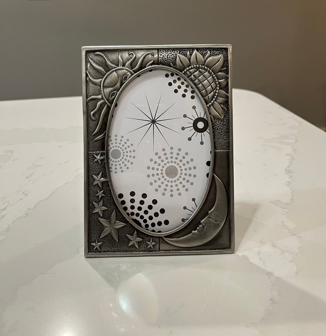 Vintage Pewter Sun Moon Stars 3x5 Picture Frame, Celestial Photo Frame ...