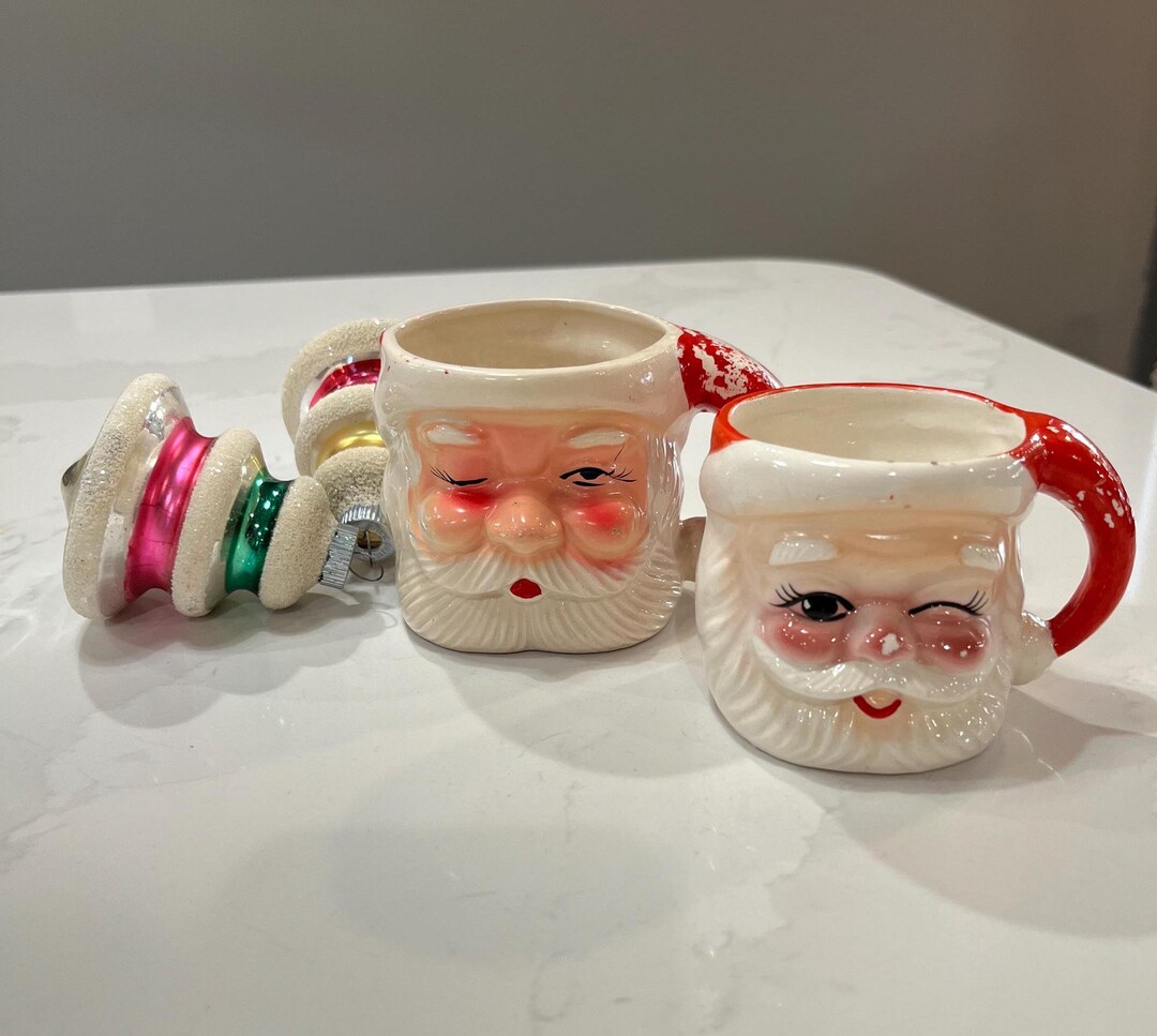 Vintage Winking Santa Face Mugs Pair - Vintage Christmas/mid Century ...