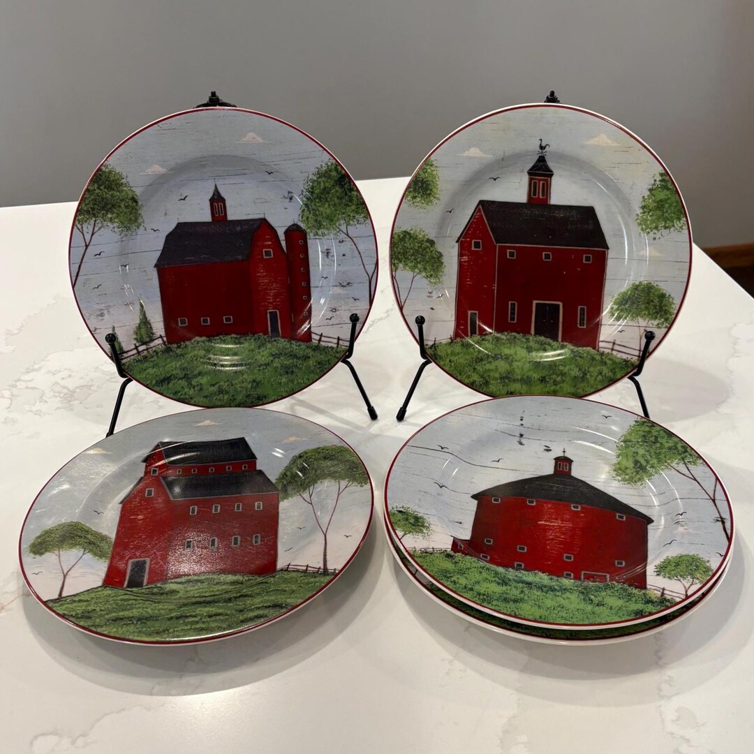 Vintage Warren Kimble Red Barns 8 Inch Plates Set of 5 - 1990s/vintage ...