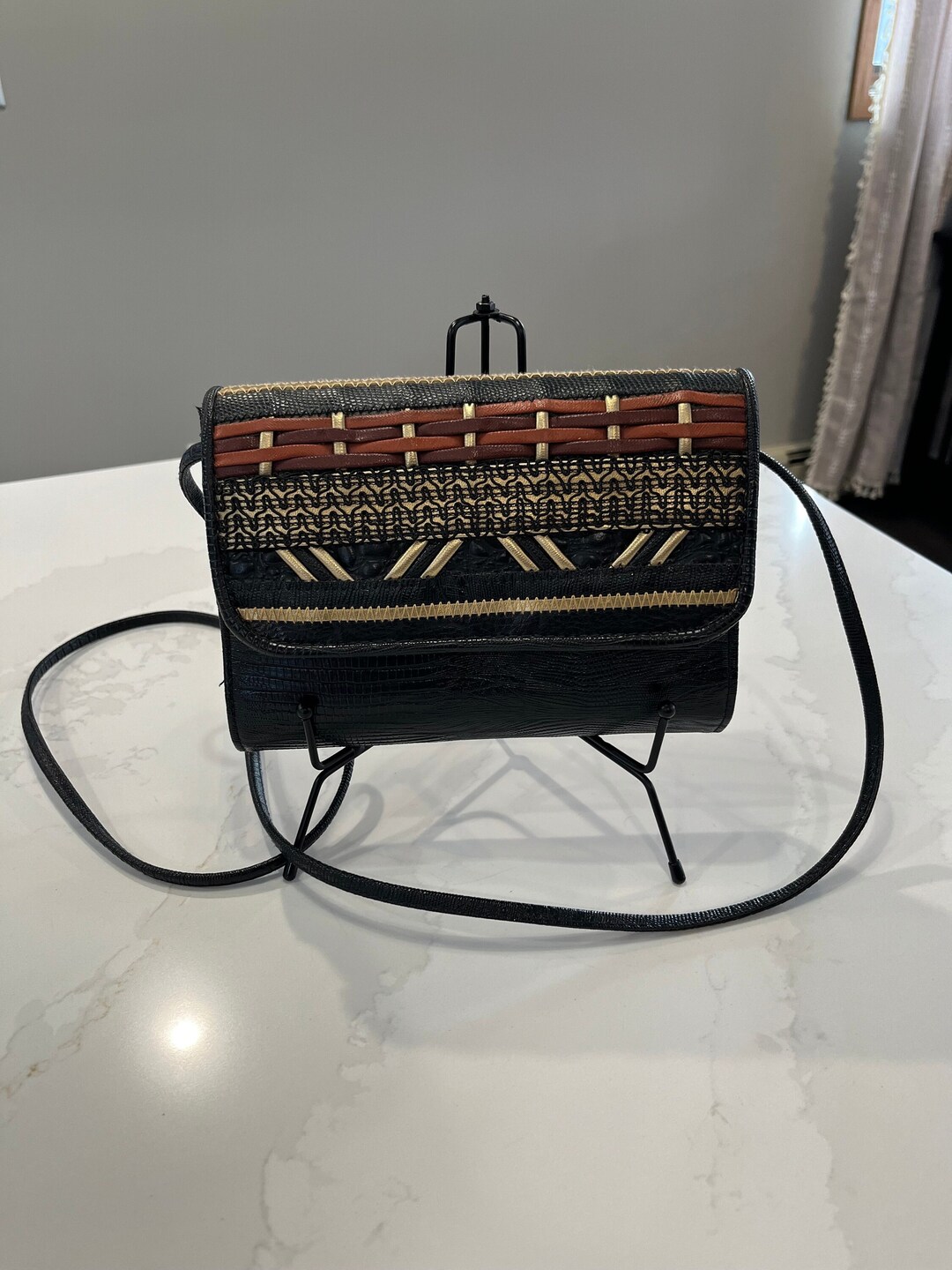 Vintage Maggie Lawrence Black Crossbody Purse/woven Crossbody With Card ...