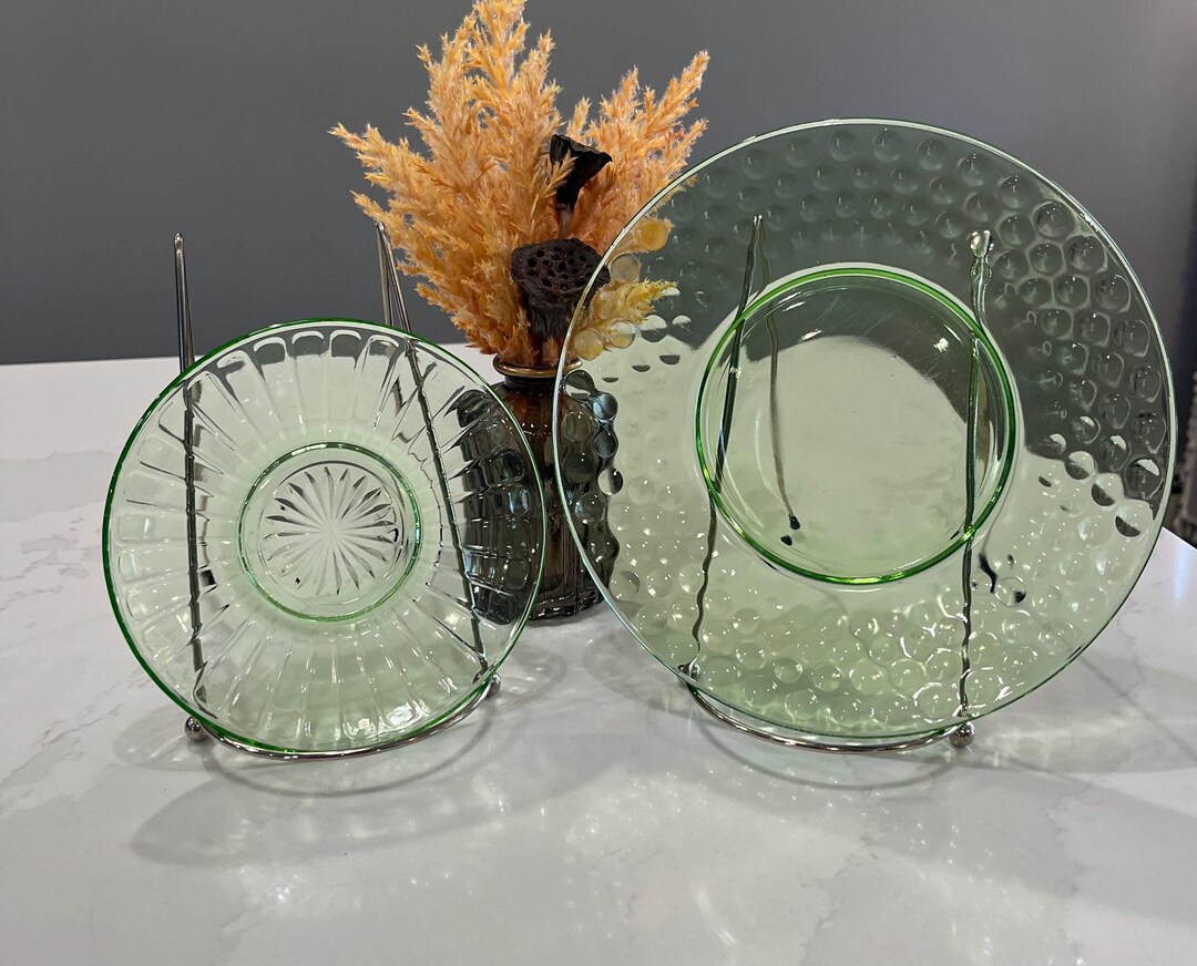 Vintage Green Depression Glass Plates Pair - 1930s/modern Farmhouse ...