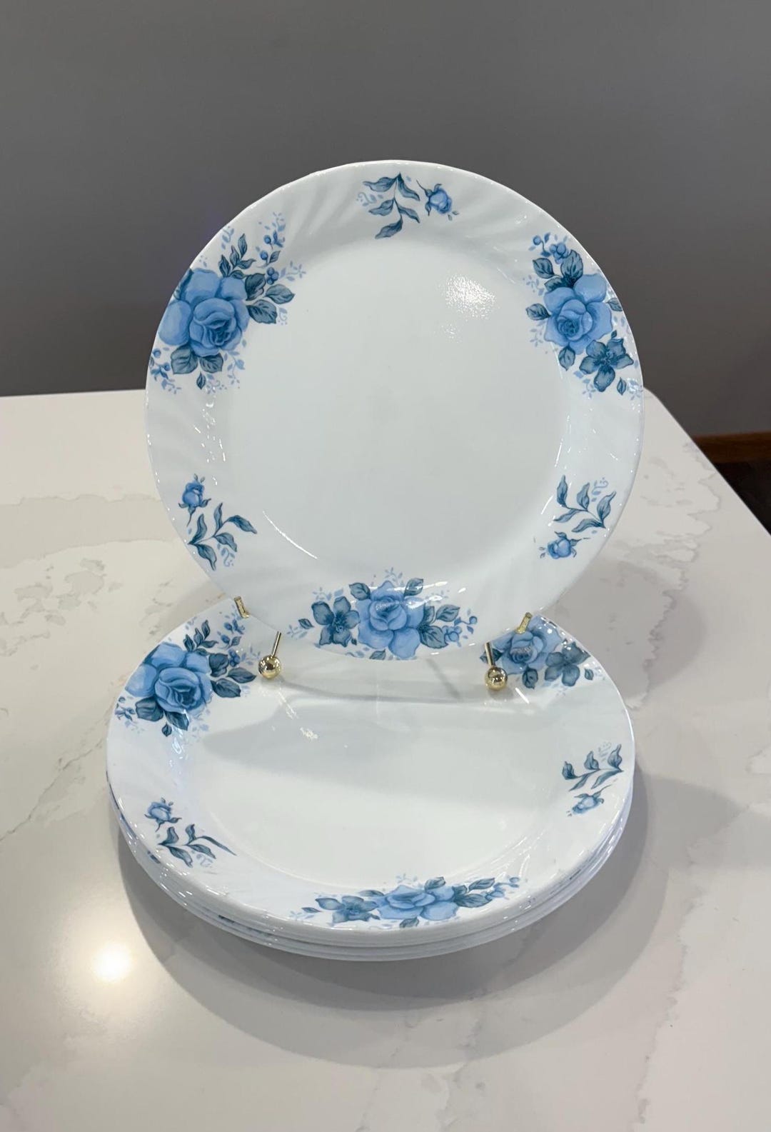 Vintage Corelle Blue Rose Floral Dinner Plates Set of 6/blue Velvet ...