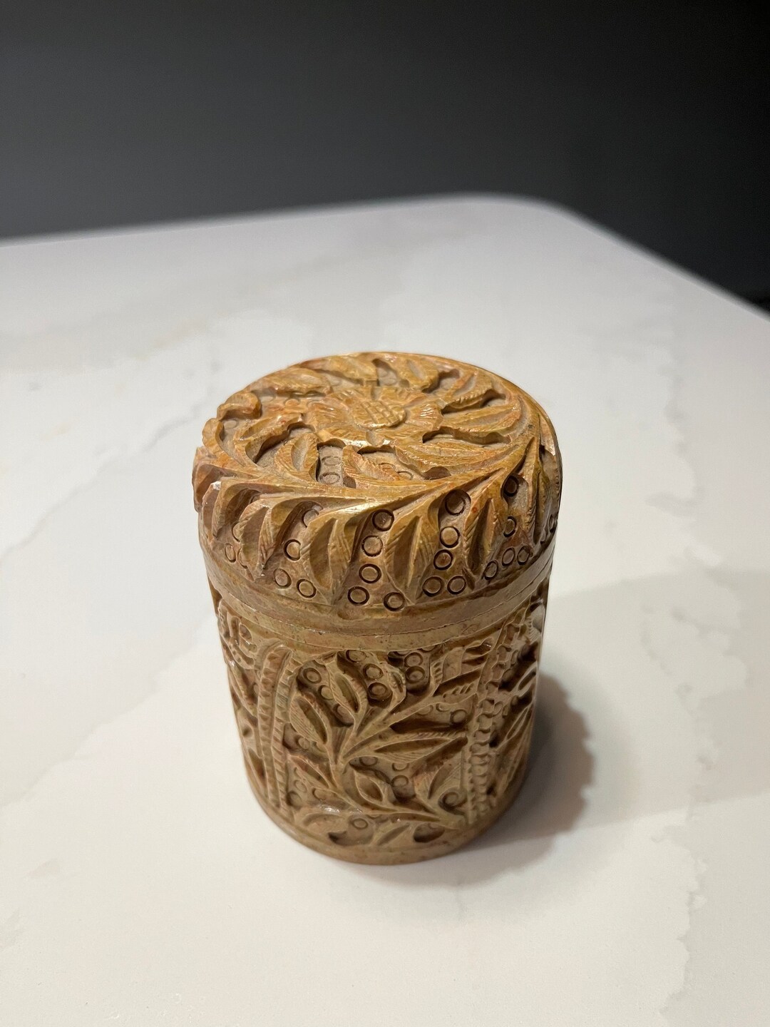 Vintage Hand Carved Soapstone Large Container/jewelry Storage/trinket ...