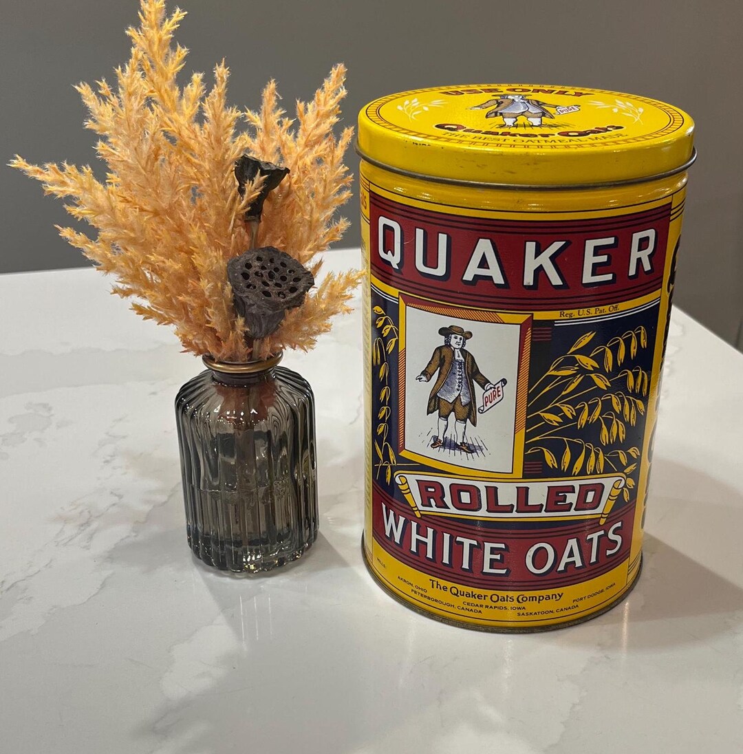 Vintage Quaker Oats Round Tin 1984, Retro Kitchen Storage Modern ...