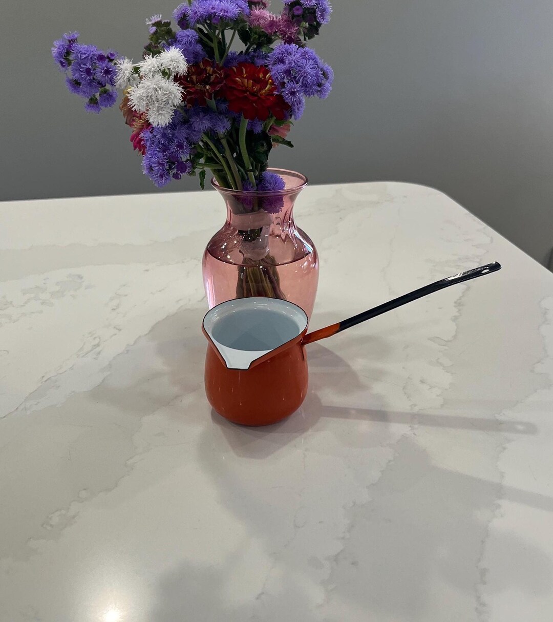 Vintage Enamel Pouring Pitcher, Orange Enamel Pitcher - Mcm/modern ...