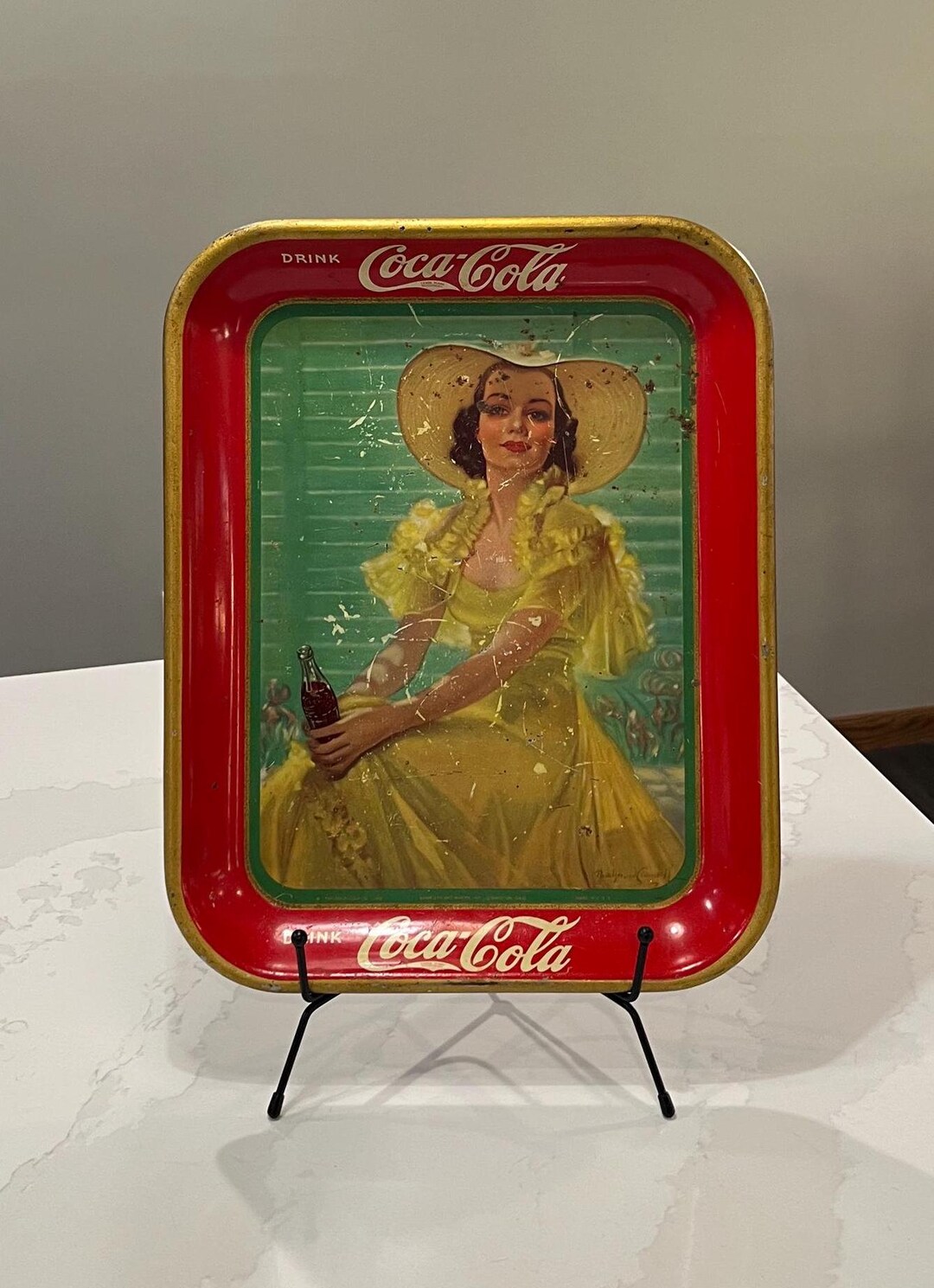 Vintage Coca Cola Lady in Yellow Dress Advertising Tray - 1938 - Modern ...
