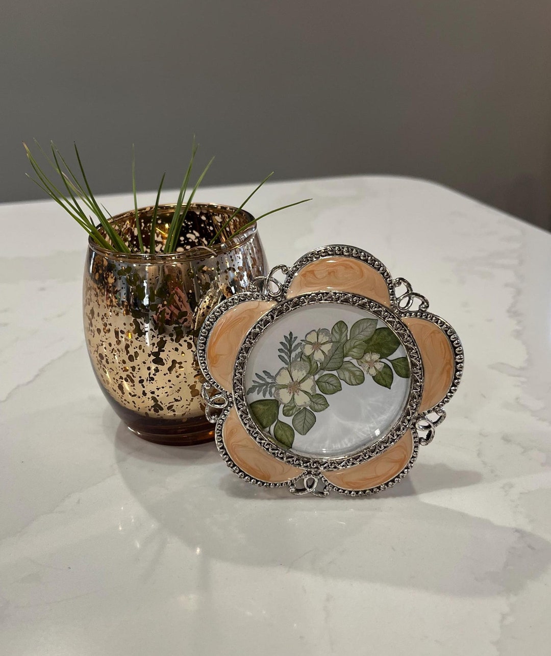 Vintage Enamel Small Round Photo Frame Cottage Decor/modern Farmhouse ...