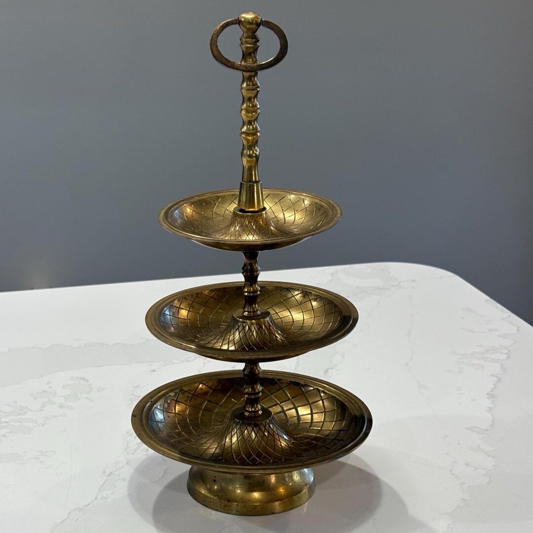 Etched Brass 3 Tier Bowl Stand: Vintage Gold Tone, India, MCM Boho - Etsy