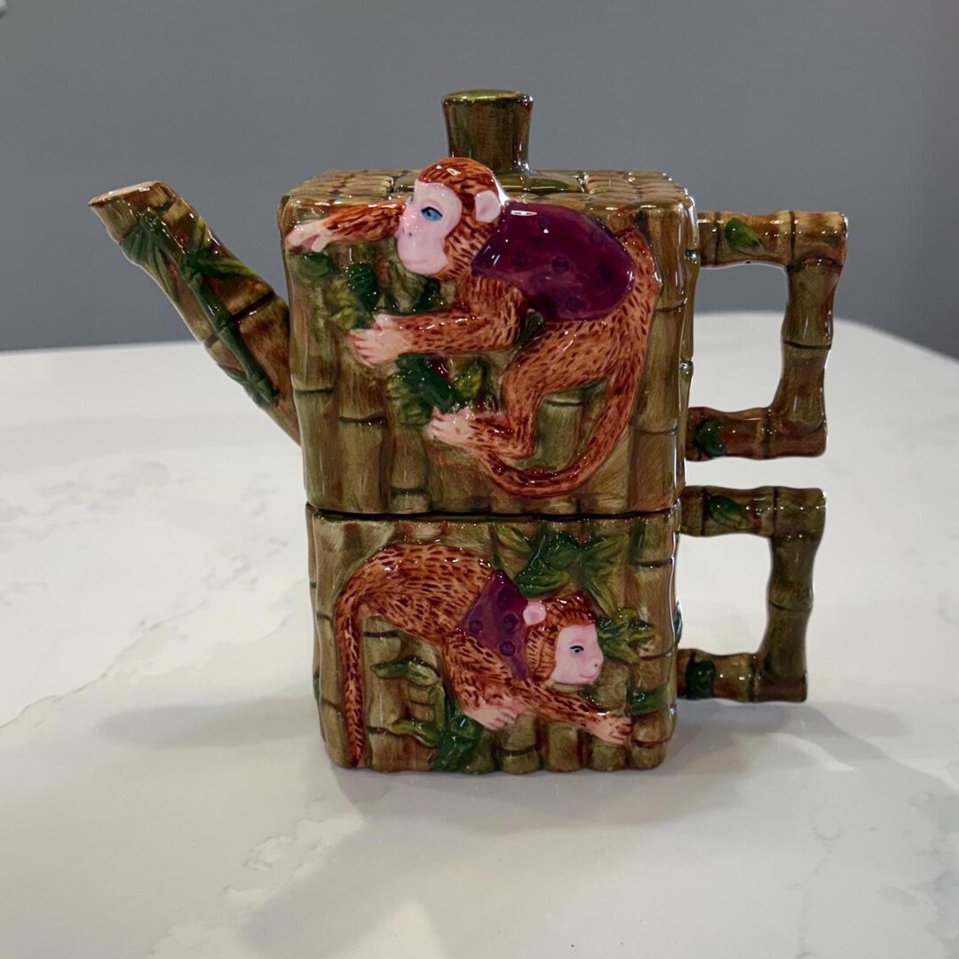 Vintage CBK LTD Monkey Teapot Set: 1990s Ceramic Bamboo Style - Etsy