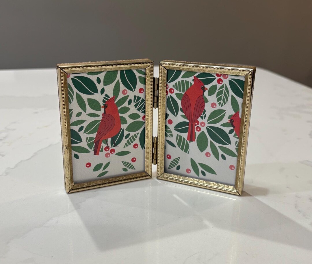 Vintage Brass 2x3 Bi Fold Photo Frame, Gold Hinged Double Frame Mcm ...