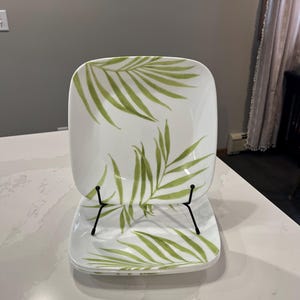 Vintage Corelle Bamboo Leaf Square Dinner Plates Set of 4, Palm Leaf ...