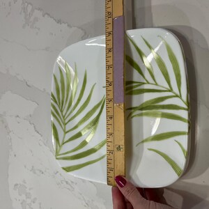 Vintage Corelle Bamboo Leaf Square Dinner Plates Set of 4, Palm Leaf ...