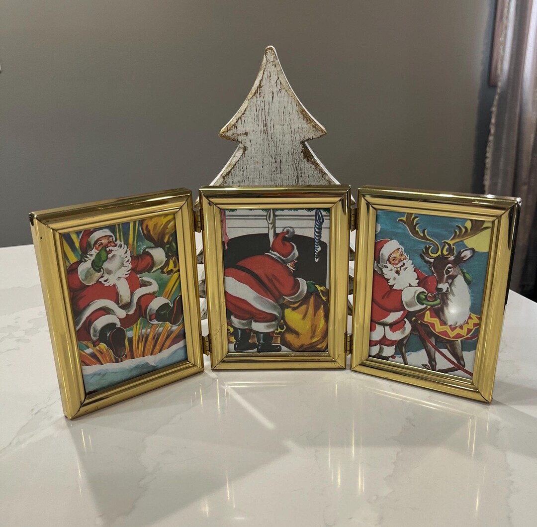 Vintage Brass Trifold 3x5 Photo Frame, Gold Triple Photo Frame Mcm ...